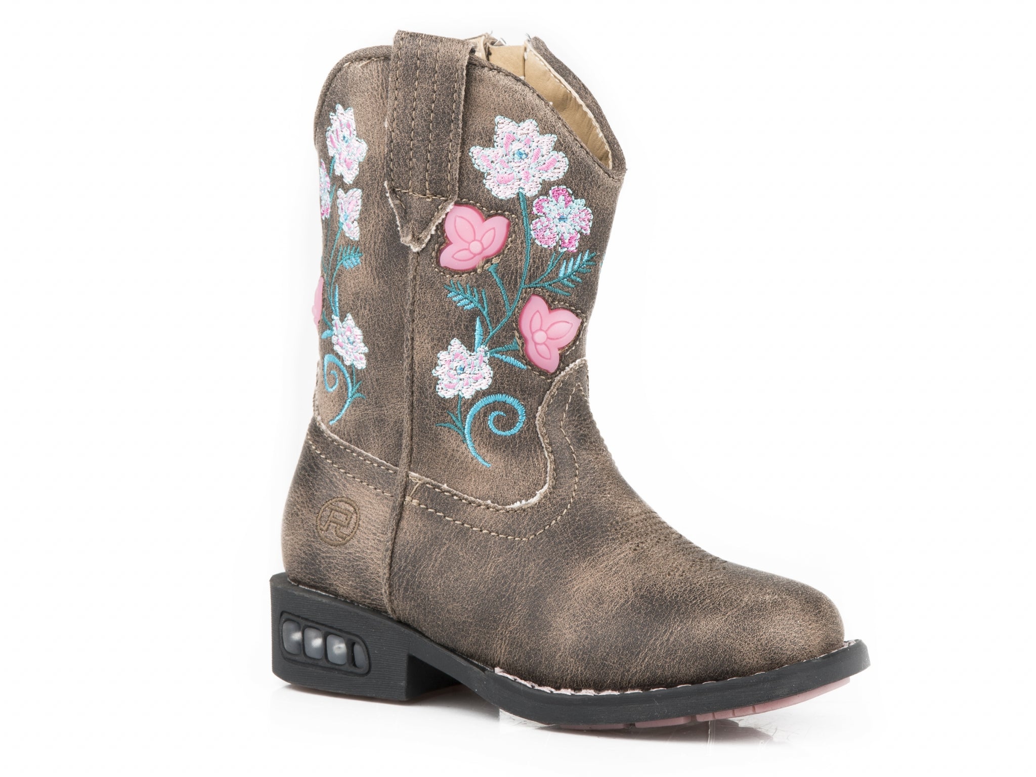 Roper Toddler Girls Vintage Brown/Floral Motion Lights Western Boots ...